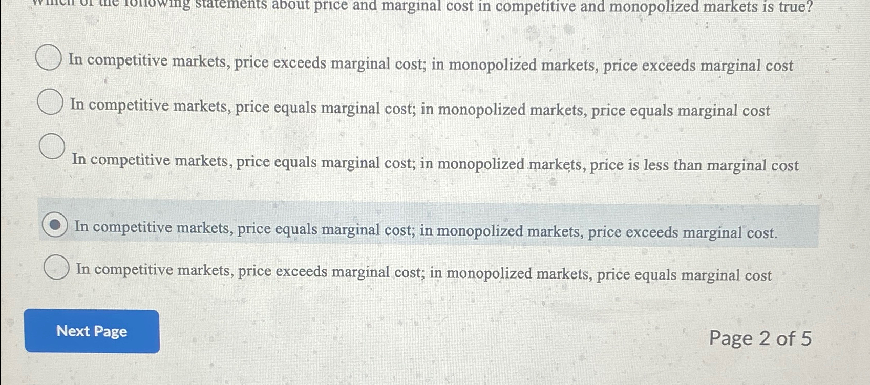 Solved In competitive markets, price exceeds marginal cost; | Chegg.com