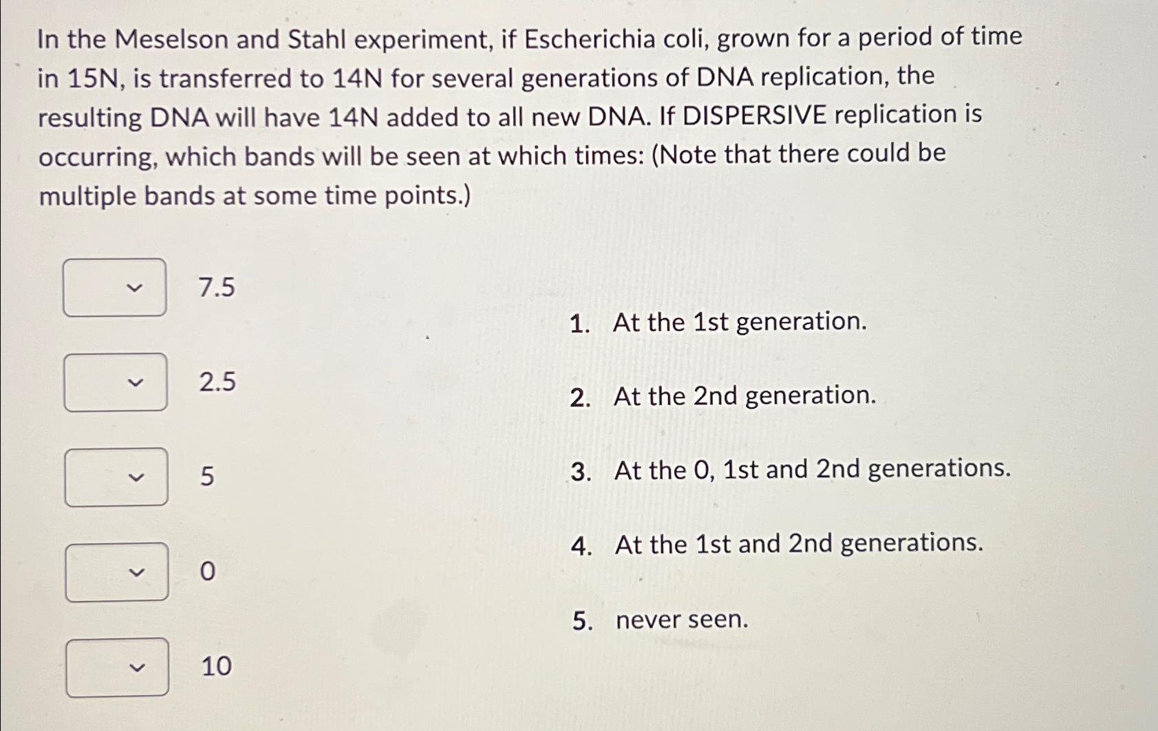 Solved In the Meselson and Stahl experiment, if Escherichia | Chegg.com