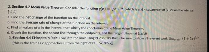 Solved 2. Section 4.2 Mean Value Theorem Consider the | Chegg.com