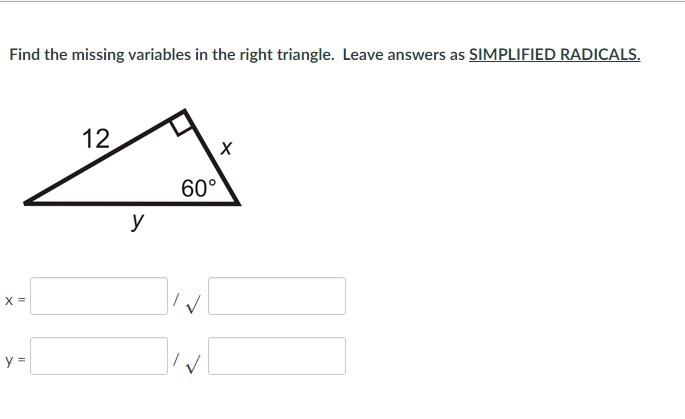 Solved Find the missing variables in the right triangle. | Chegg.com