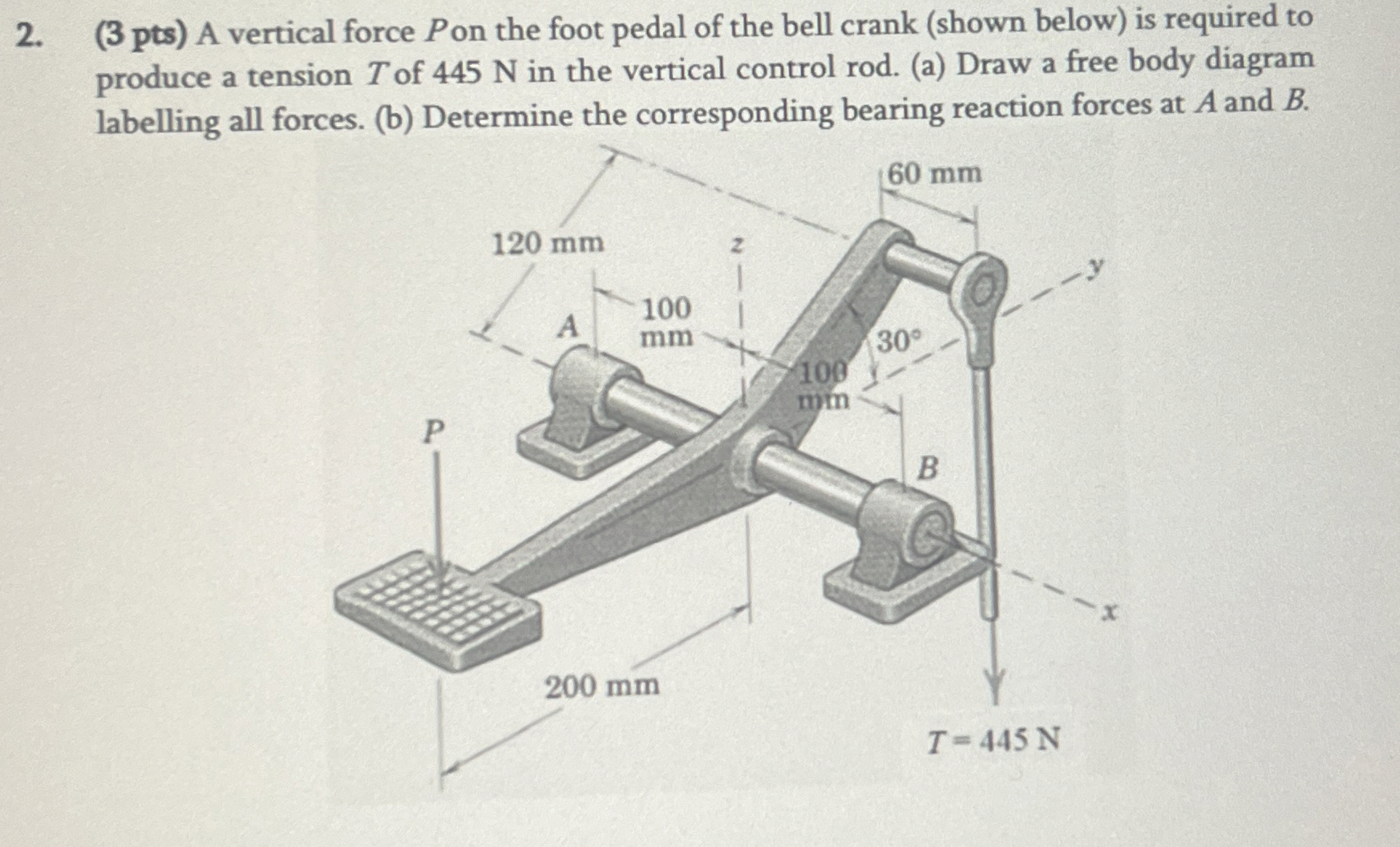 Solved ( 3 ﻿pts) ﻿A vertical force P ﻿on the foot pedal of | Chegg.com