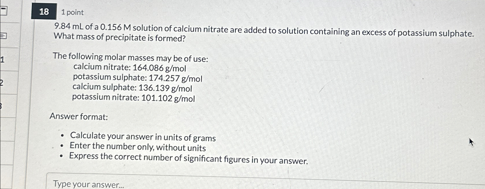 Solved 181 ﻿point9.84mL ﻿of a 0.156M ﻿solution of calcium | Chegg.com
