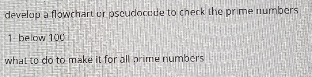 Solved develop a flowchart or pseudocode to check the prime | Chegg.com
