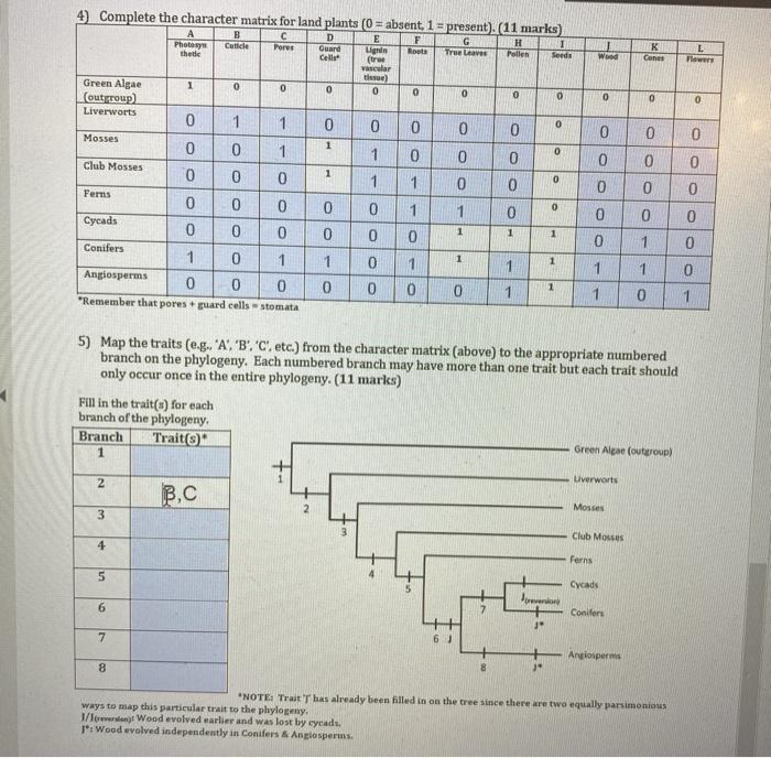Solved I need help, i'd to know if the character matrix I | Chegg.com