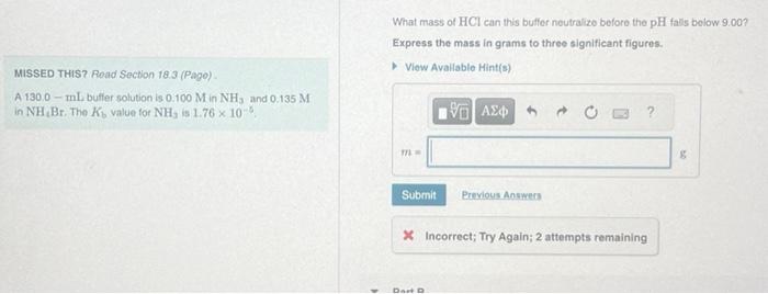 Solved A 130.0 mL buffer solution is 0.100 M in NH3 and | Chegg.com