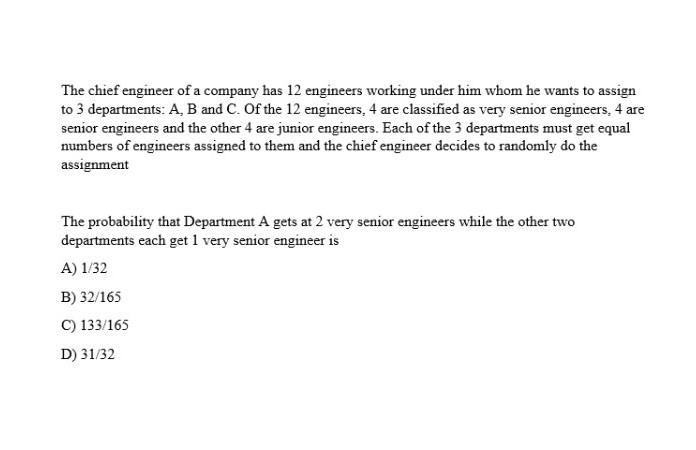 Solved The chief engineer of a company has 12 engineers | Chegg.com