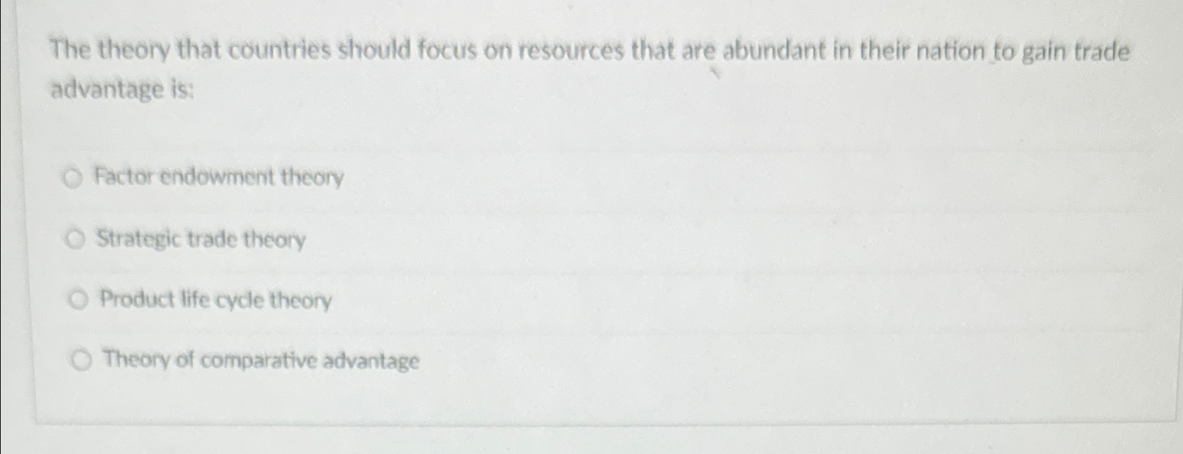 Solved The theory that countries should focus on resources | Chegg.com