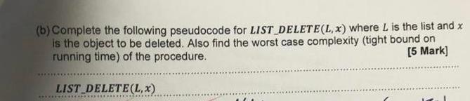 Solved (b) Complete the following pseudocode for LIST | Chegg.com