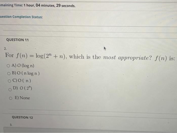Solved aining Time: 1 hour, 04 minutes, 59 seconds. stion | Chegg.com Solved aining Time: 1 hour, 04 minutes, 59 seconds. stion | Chegg.com