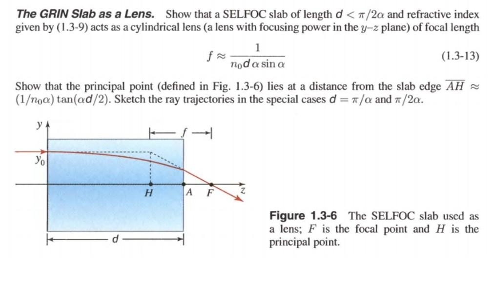 Solved The GRIN Slab as a Lens. Show that a SELFOC slab of | Chegg.com