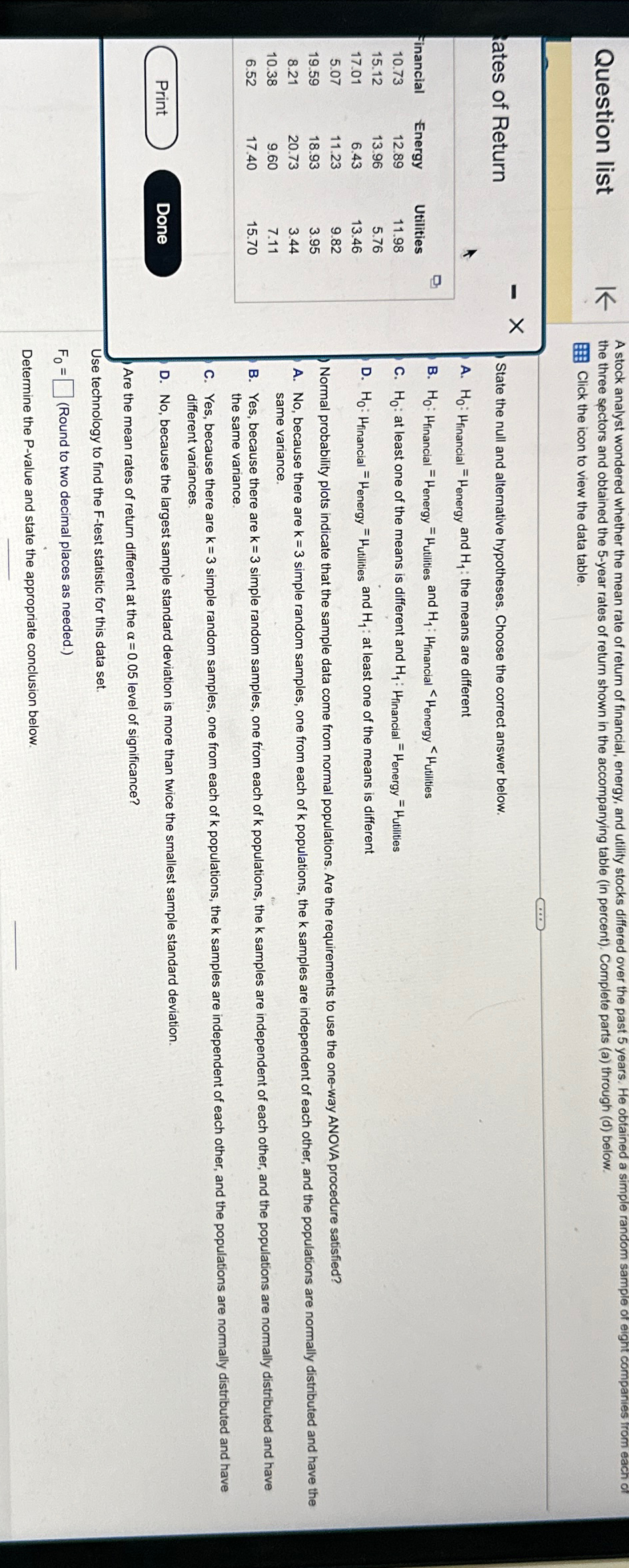 Solved Question listA stock analyst wondered whether the | Chegg.com