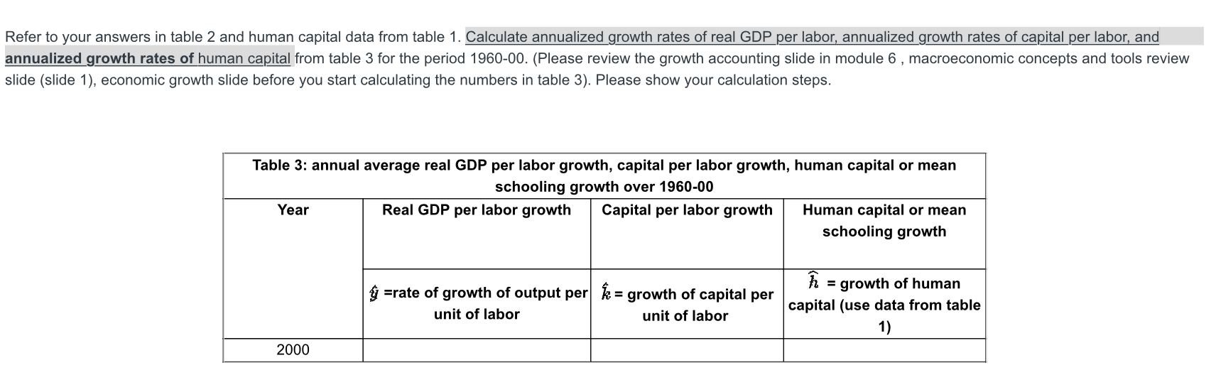 Solved Refer to your answers in table 2 ﻿and human capital | Chegg.com