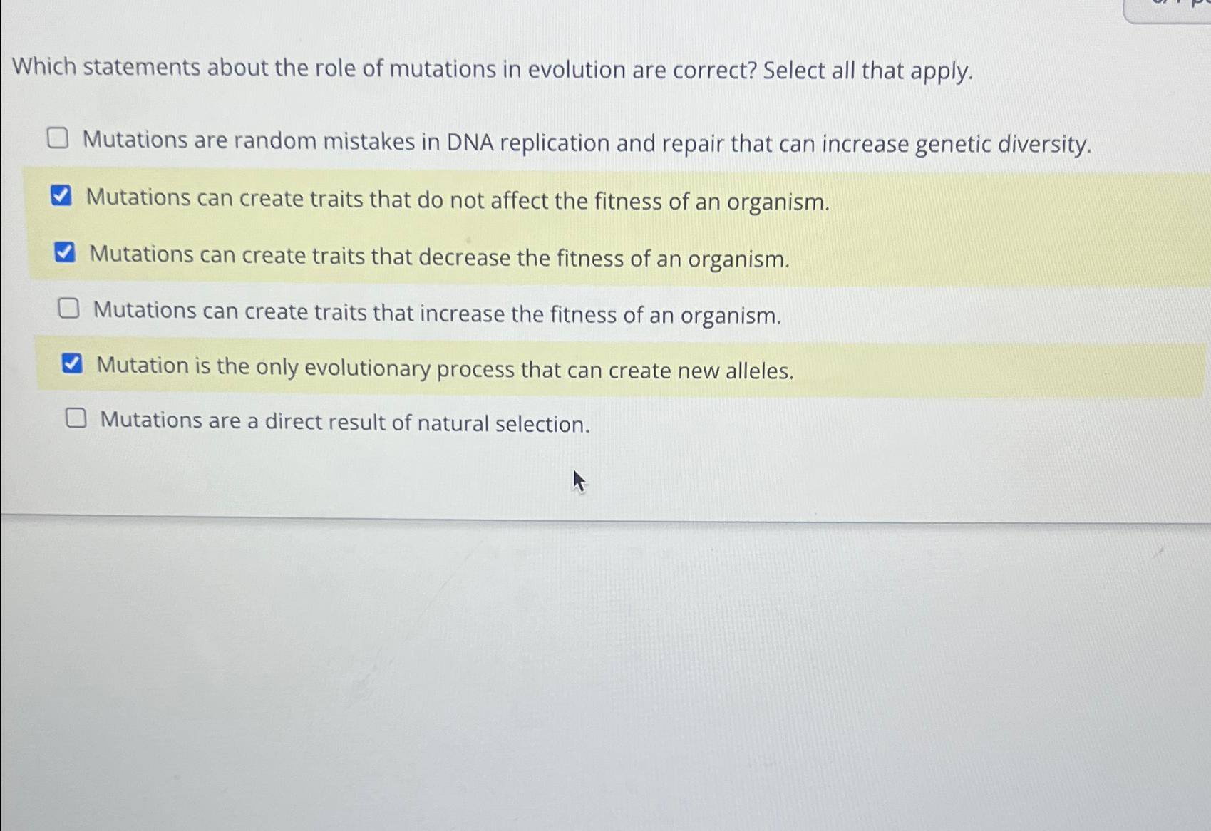 Solved Which Statements About The Role Of Mutations In