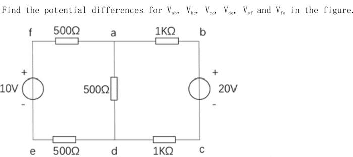 Solved Find the potential differences for Vab, Vbc, Vcd, | Chegg.com