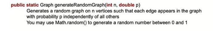 Solved public static Graph generateRandomGraph(int n, double | Chegg.com