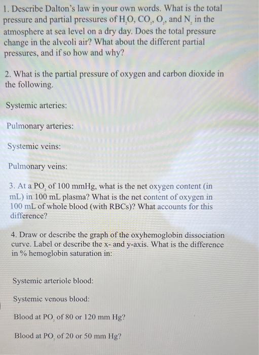 Solved 1. Describe Dalton's law in your own words. What is | Chegg.com
