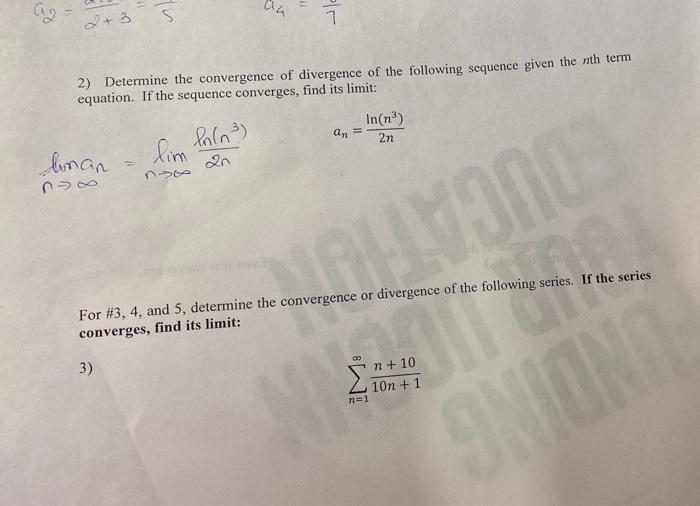 Solved 11 aa 2+3 5 2) Determine the convergence of | Chegg.com