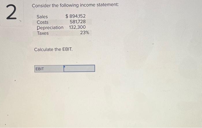 Solved Consider the following income statement: Calculate | Chegg.com