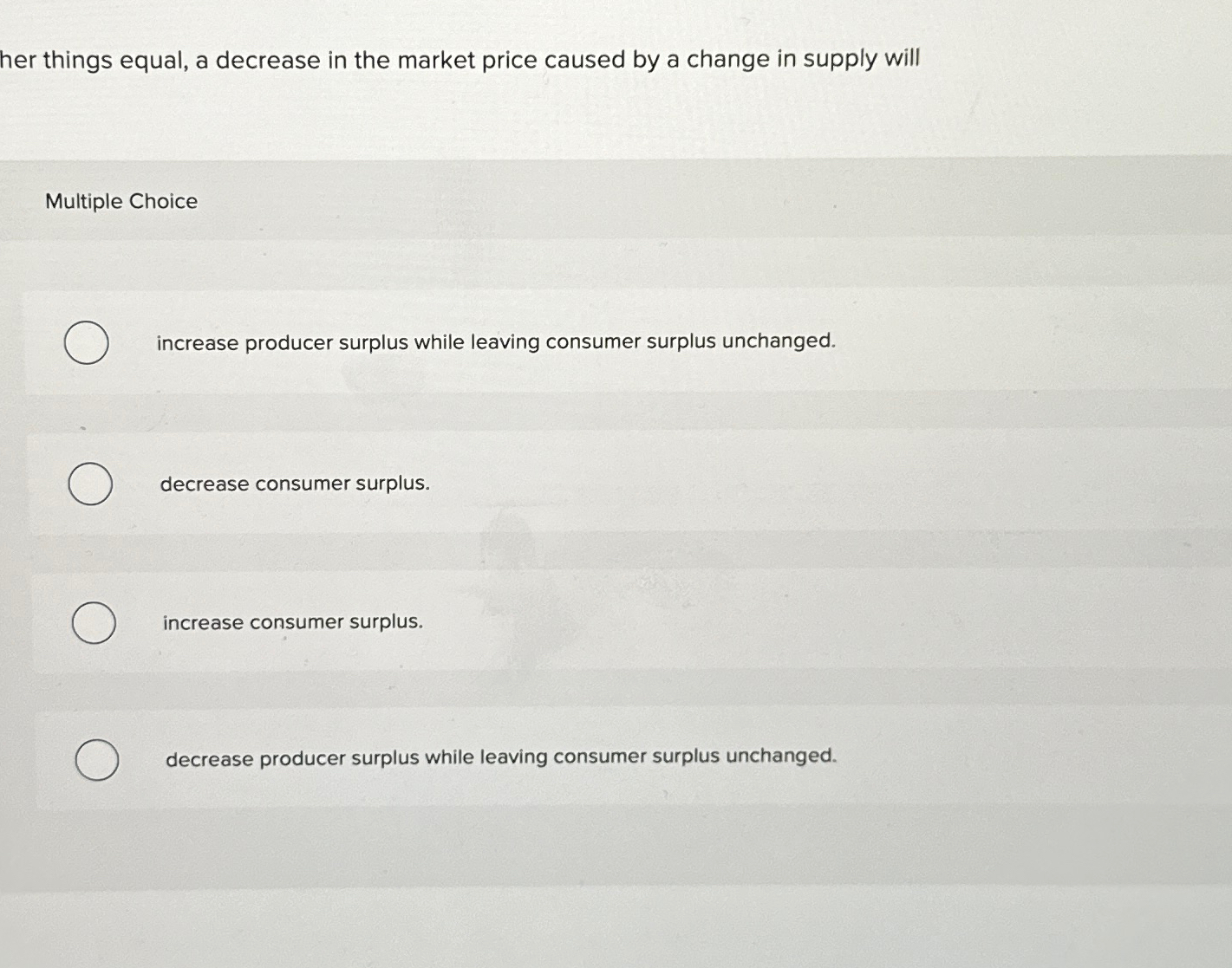 Solved her things equal, a decrease in the market price | Chegg.com