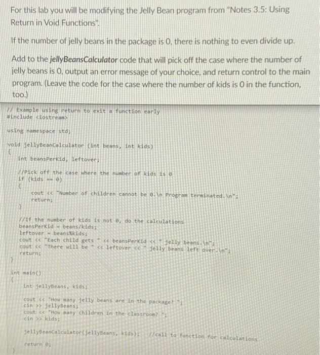 Solved For this lab you will be modifying the Jelly Bean | Chegg.com