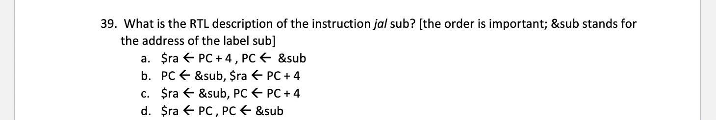 Solved What is the RTL description of the instruction jal | Chegg.com