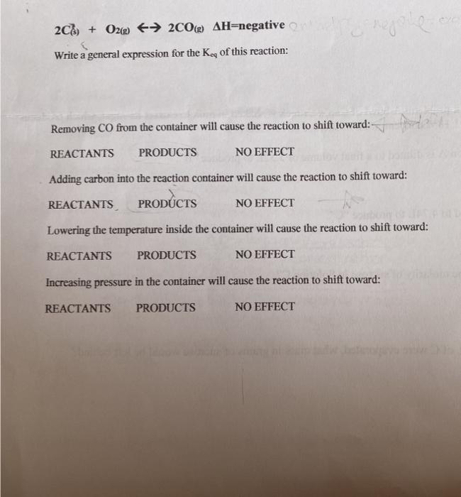Solved 2C + 02 → 2C0(e) AH=negative Write a general | Chegg.com
