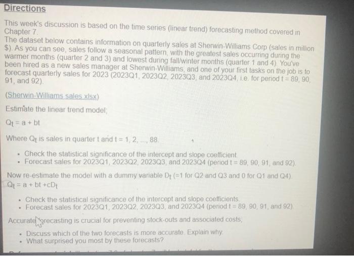 Solved This week's discussion is based on the time series | Chegg.com