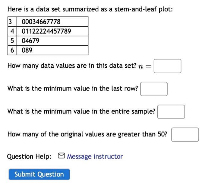 Solved Here is a data set summarized as a stem-and-leaf | Chegg.com