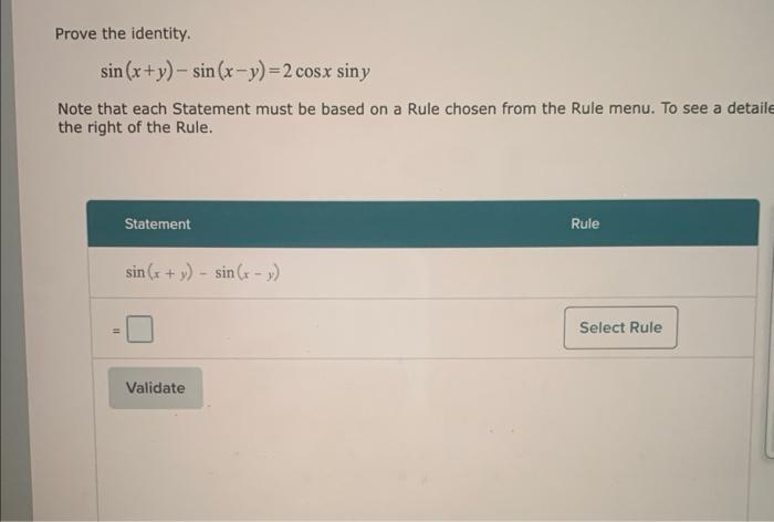 Solved Prove the identity. sin(x+y)−sin(x−y)=2cosxsiny Note | Chegg.com