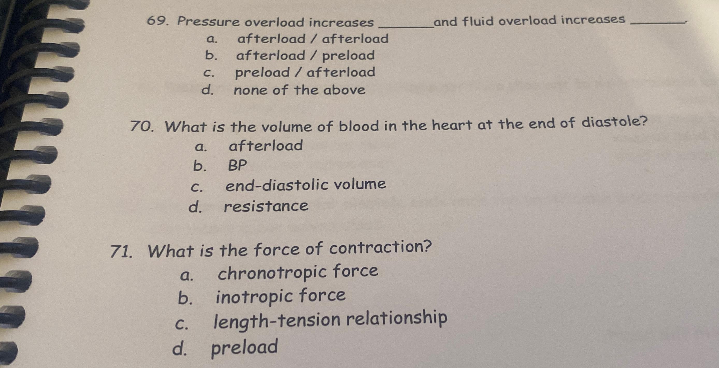 Solved Pressure overload increases ind fluid overload | Chegg.com