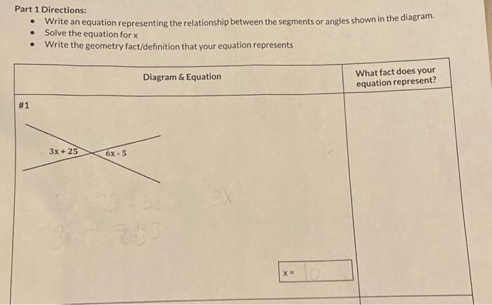 Solved Part 1 Directions: Write an equation representing the | Chegg.com