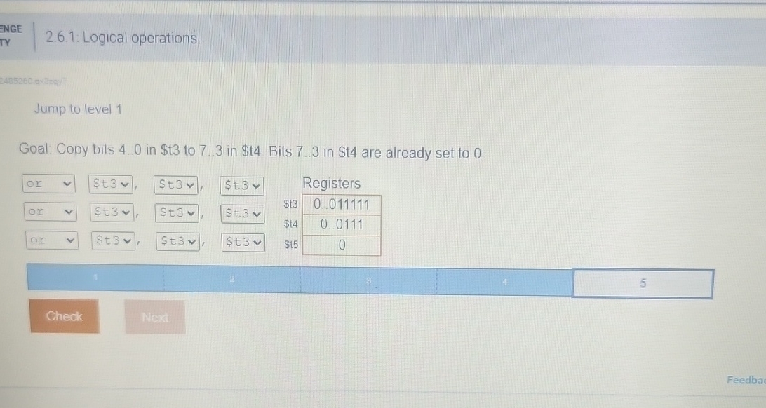 Solved 26.1. Logical operations.\\nJump to level 1\\nGoal. | Chegg.com