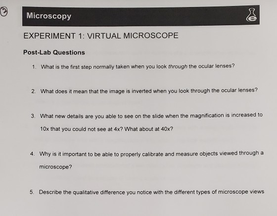 Solved Microscopy 0 EXPERIMENT 1: VIRTUAL MICROSCOPE | Chegg.com
