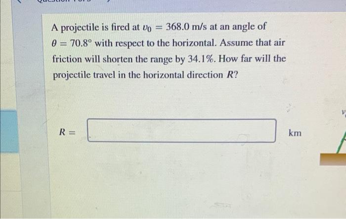 Solved A projectile is fired at v0=368.0 m/s at an angle of | Chegg.com