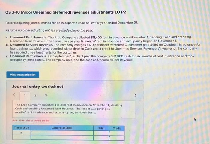 Solved OS 3-10 (Algo) Unearned (deferred) revenues | Chegg.com
