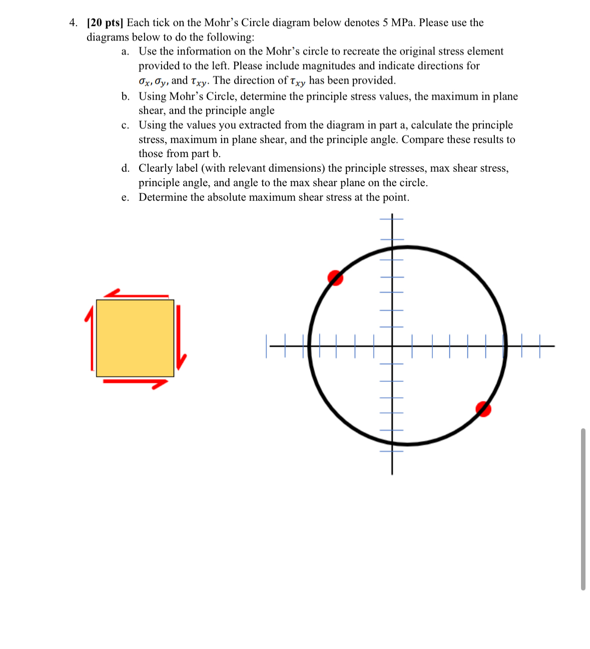 Solved [20 ﻿pts] ﻿Each tick on the Mohr's Circle diagram | Chegg.com