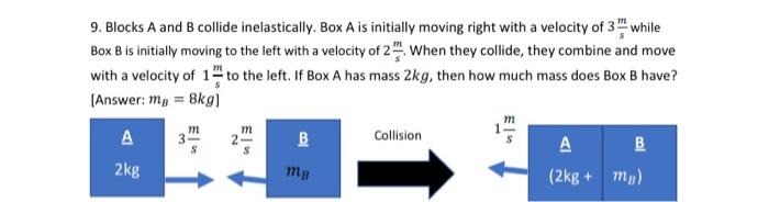Solved 9. Blocks A and B collide inelastically. Box A is | Chegg.com