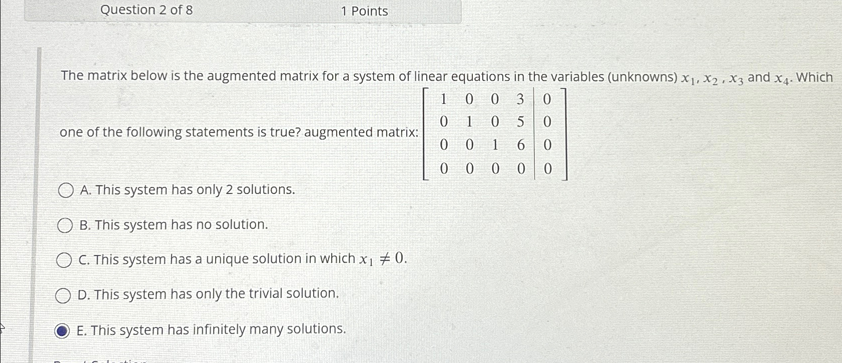 Solved Question 2 ﻿of 81 ﻿PointsThe matrix below is the | Chegg.com