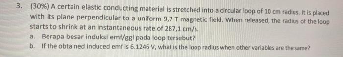 Solved 3. (30%) A certain elastic conducting material is | Chegg.com