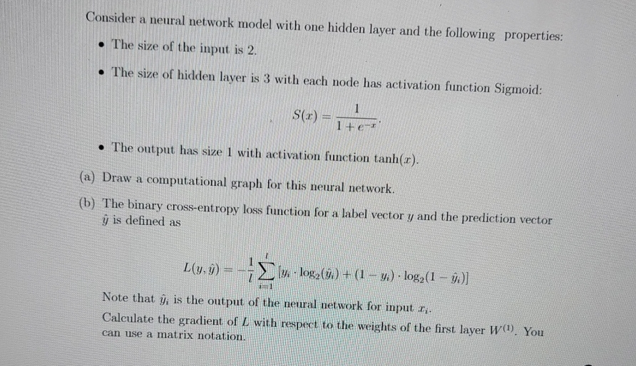 Solved Consider A Neural Network Model With One Hidden Layer 5139