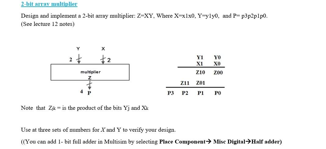 Solved 2-bit array multiplier Design and implement a 2-bit | Chegg.com