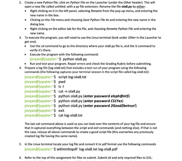 Solved This project will assess your ability to use Python | Chegg.com