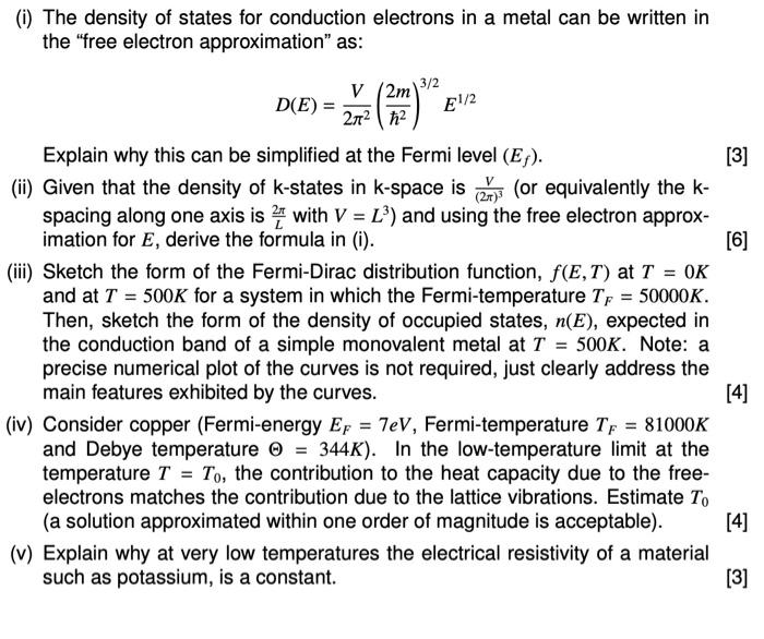 Solved (i) The density of states for conduction electrons in | Chegg.com