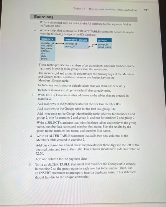 Solved Exercises 1. Write a script that adds an index to the | Chegg.com