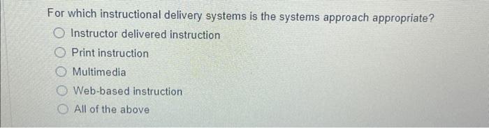 Solved For which instructional delivery systems is the | Chegg.com