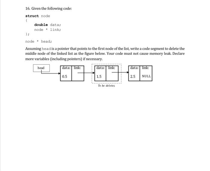 Solved 16. Given the following code: struct node double | Chegg.com