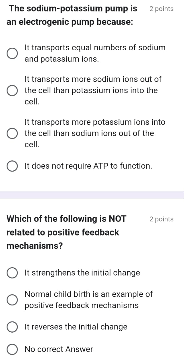Solved The sodium-potassium pump is2 ﻿pointsan electrogenic | Chegg.com