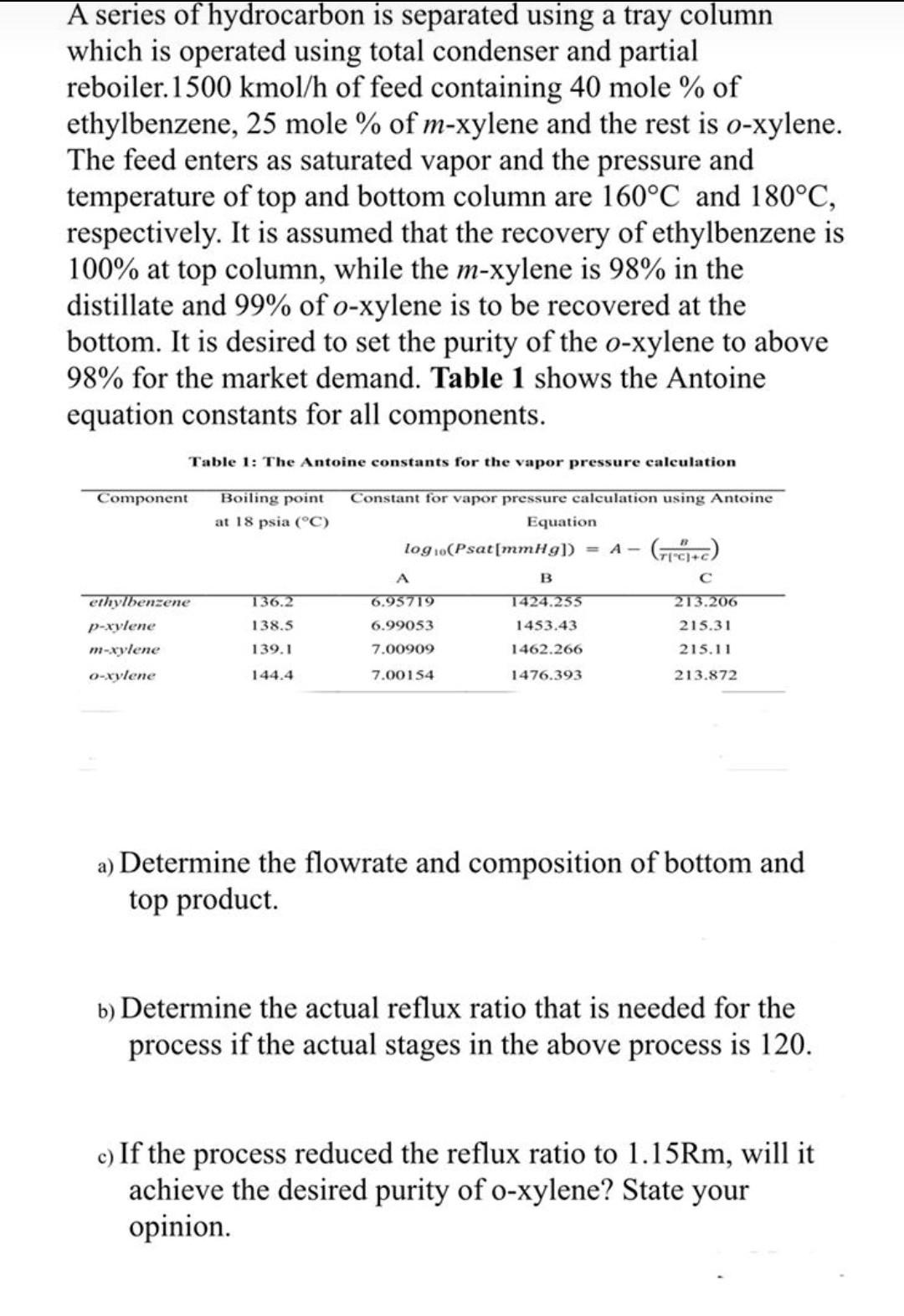 Solved A series of hydrocarbon is separated using a tray | Chegg.com