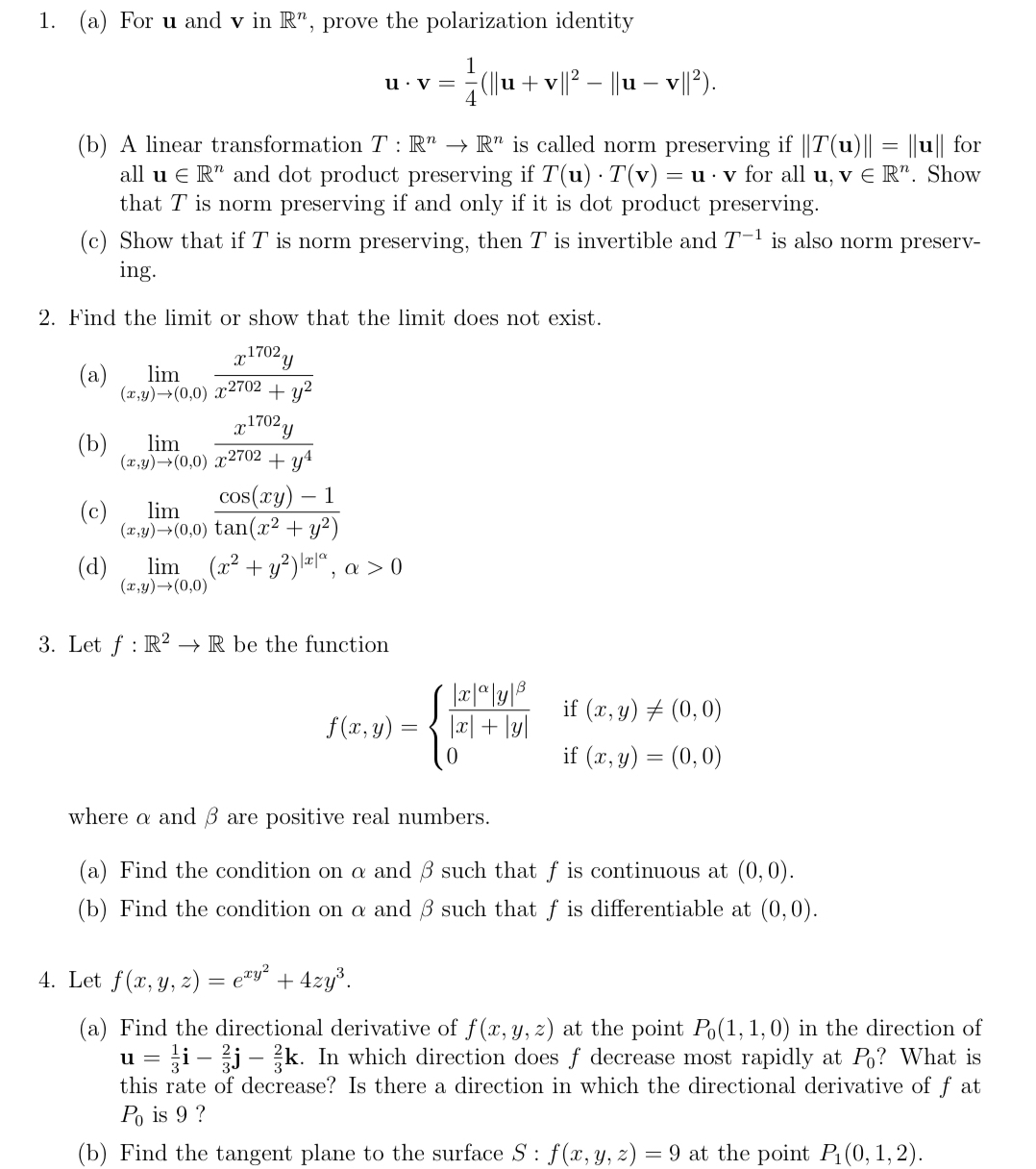 Solved (a) ﻿For u ﻿and v ﻿in Rn, ﻿prove the polarization | Chegg.com
