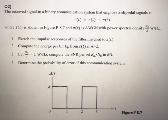 Solved Q2) The received signal in a binary communication | Chegg.com
